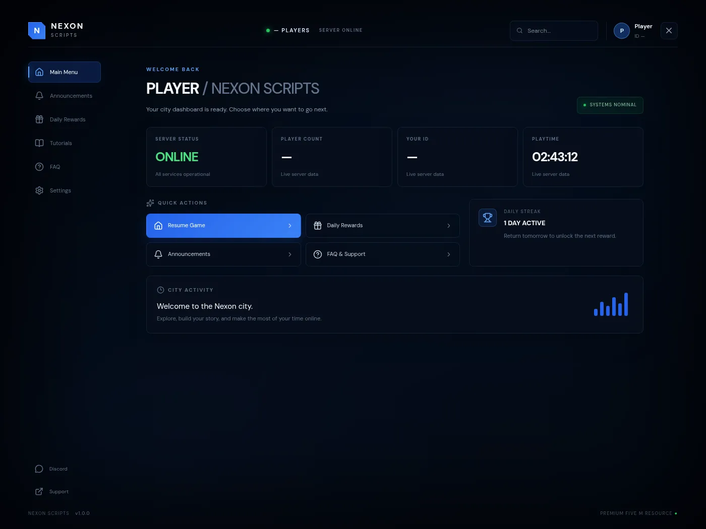 Nexon Pause Menu