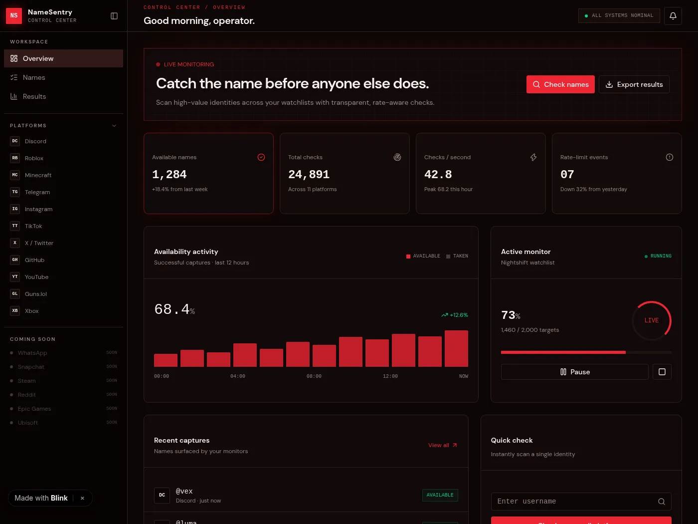 NameSentry Dashboard