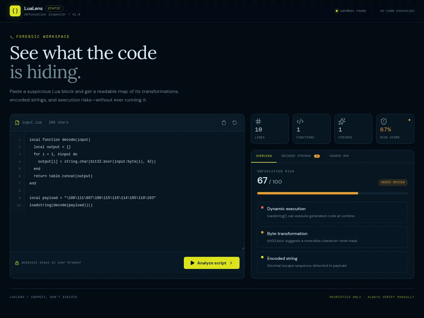 Obfuscated Lua Analyzer