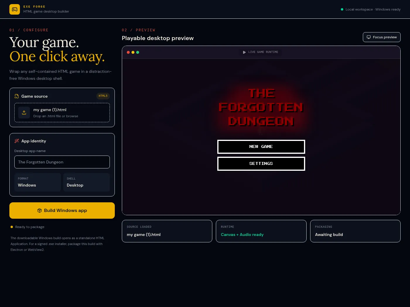 HTML Game Desktop Builder