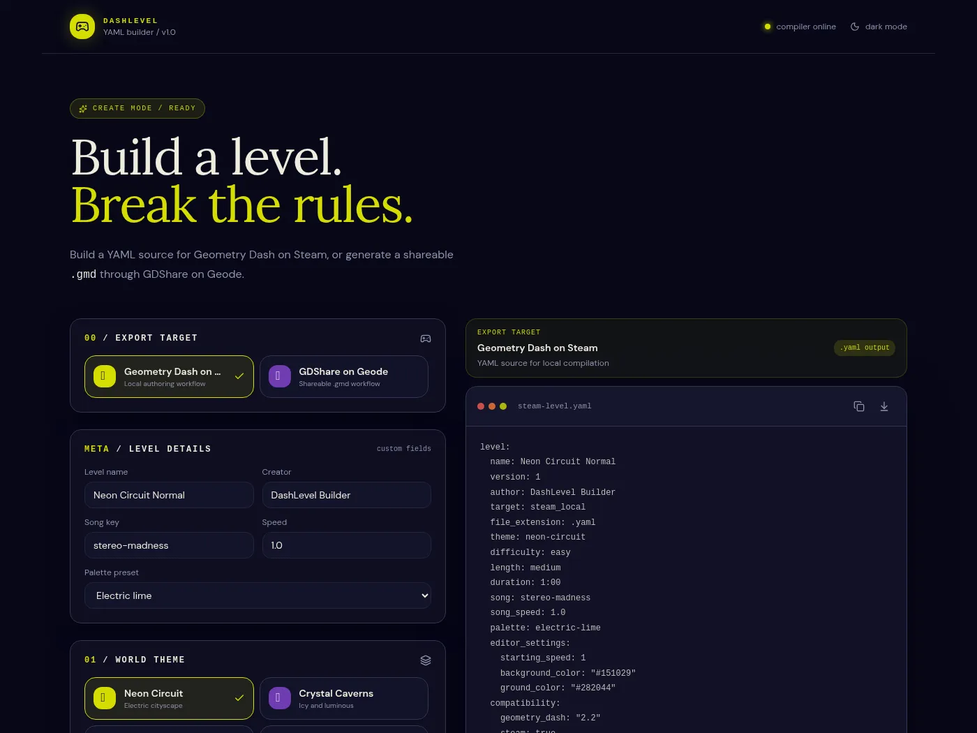 DashLevel YAML Builder