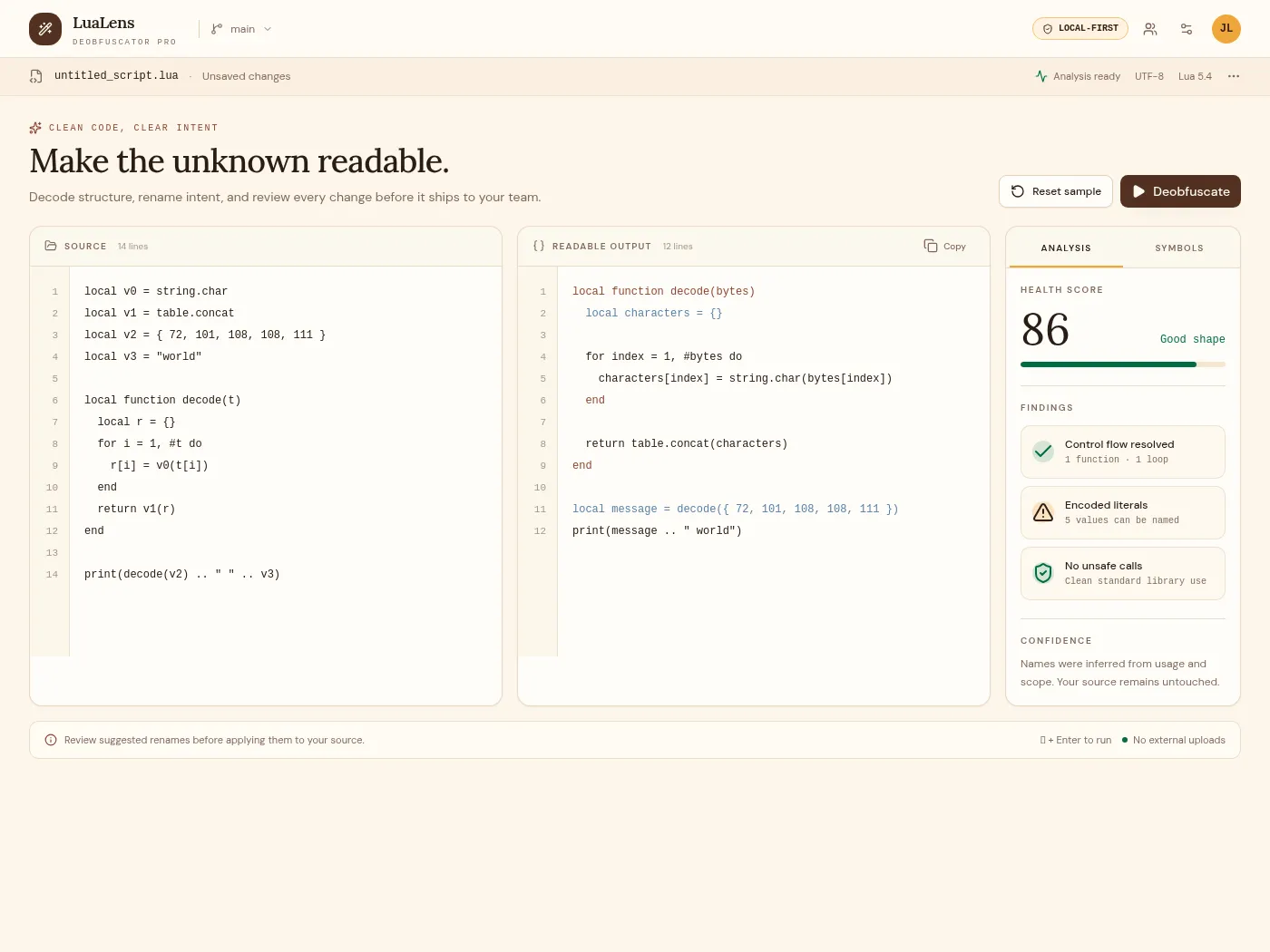 Lua Deobfuscator Pro