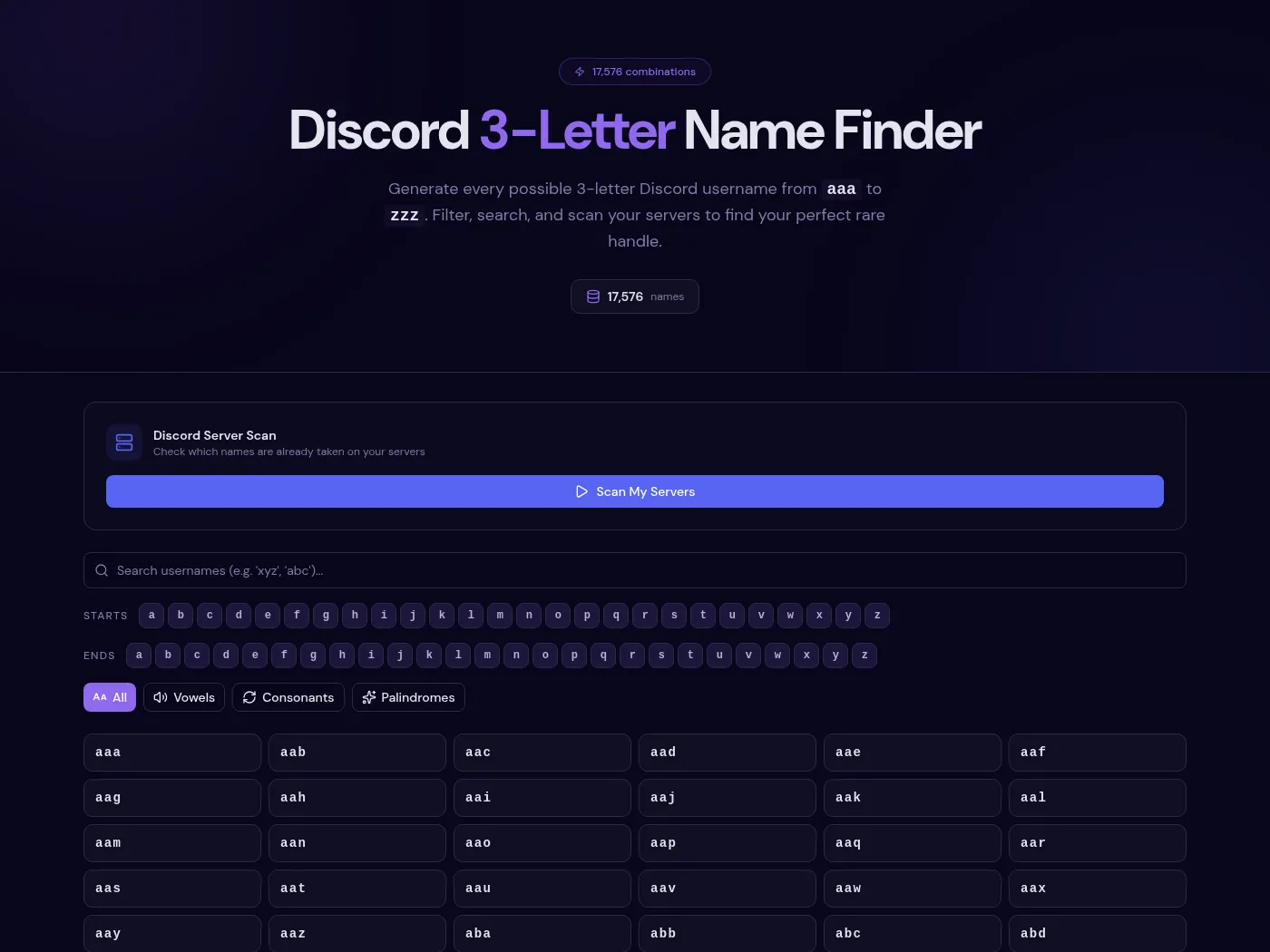Discord 3-Letter Finder