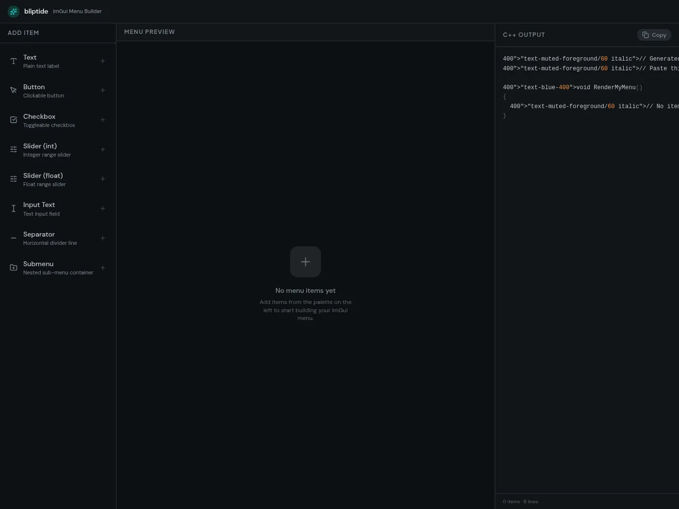 ImGui Menu Builder