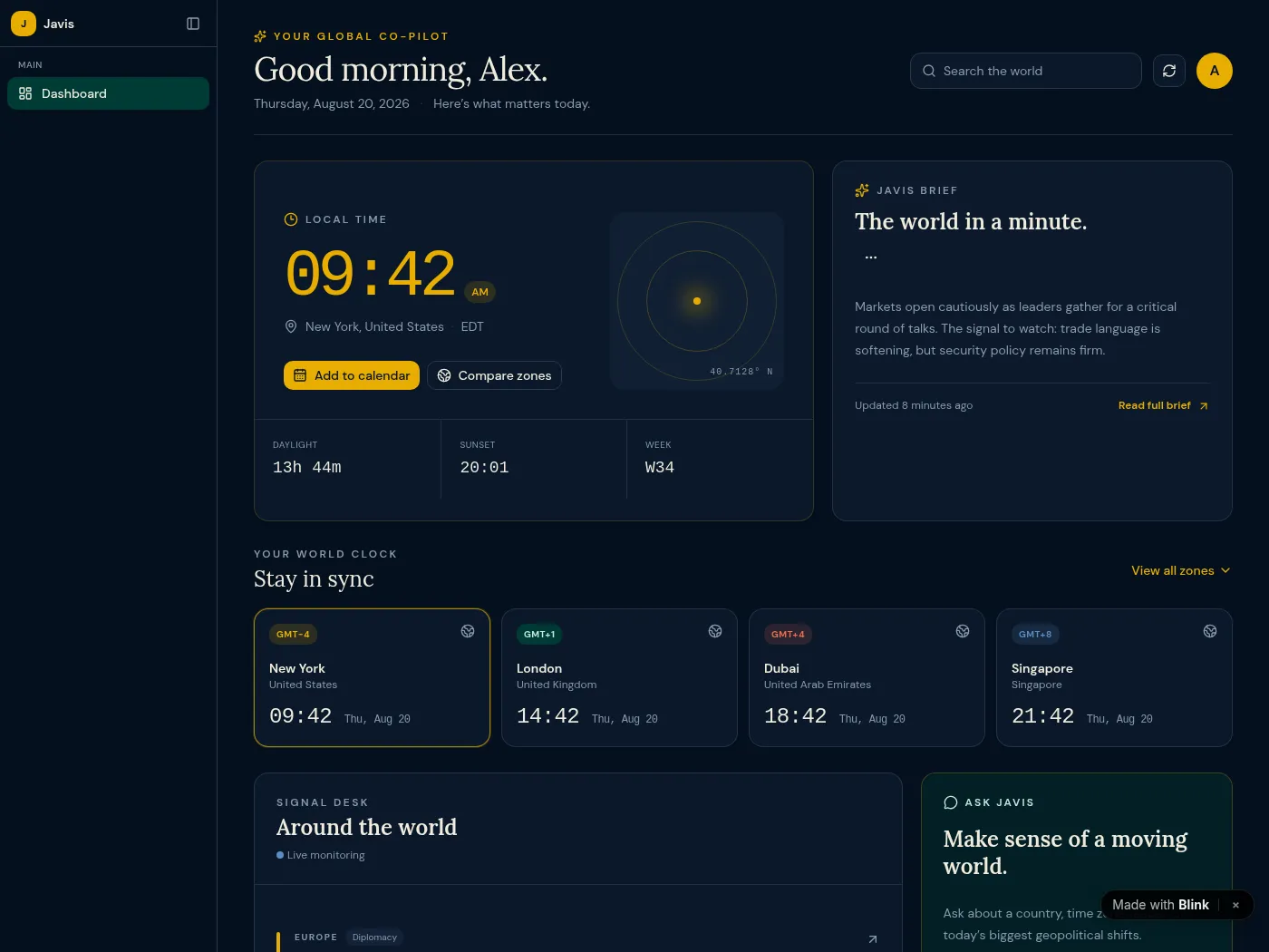 Javis Global Dashboard