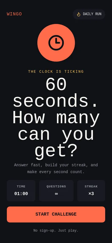 Wingo Minute Challenge