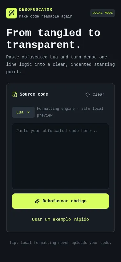 Debofuscator Mobile Tool