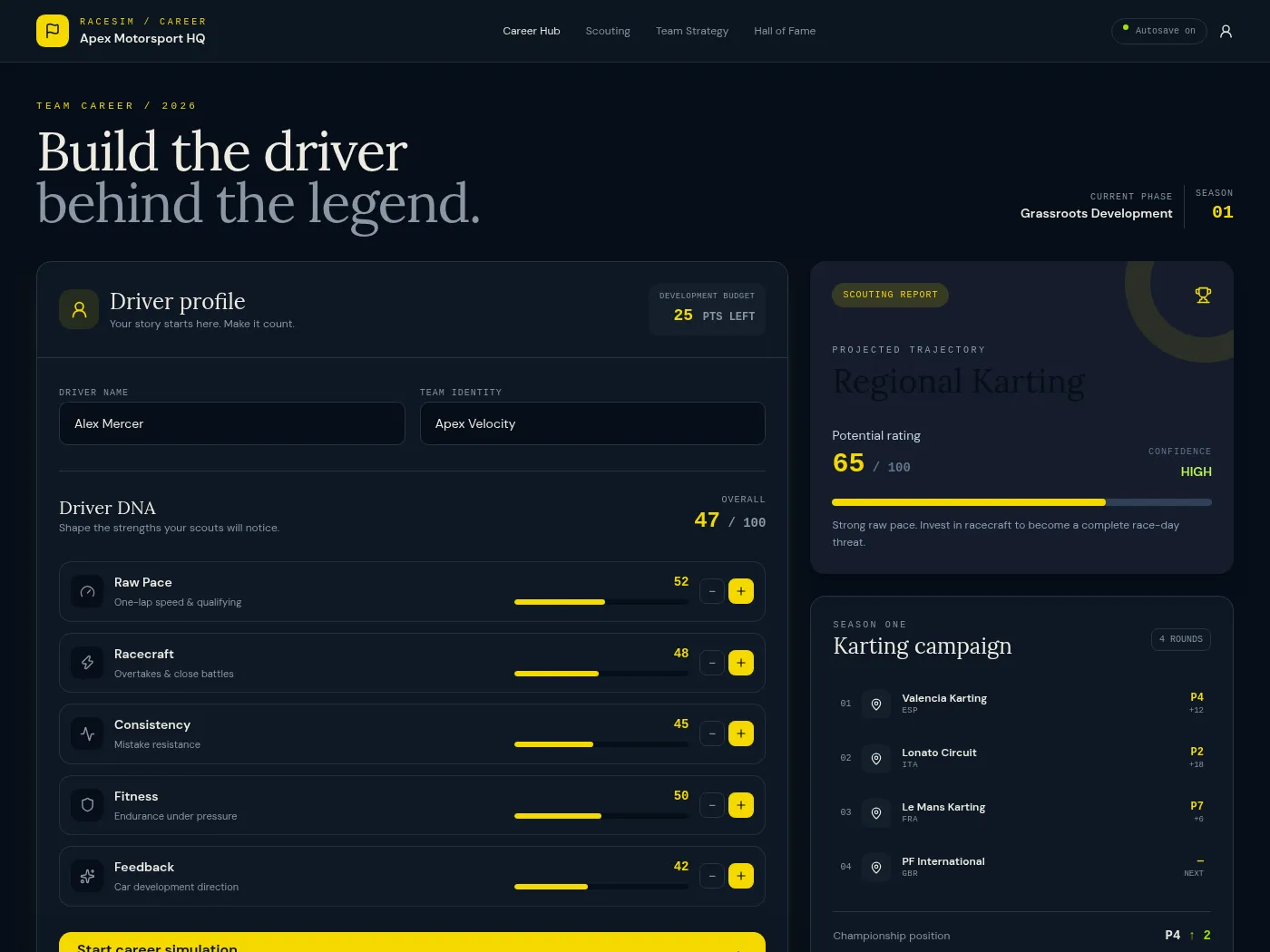 RaceSim Career Builder
