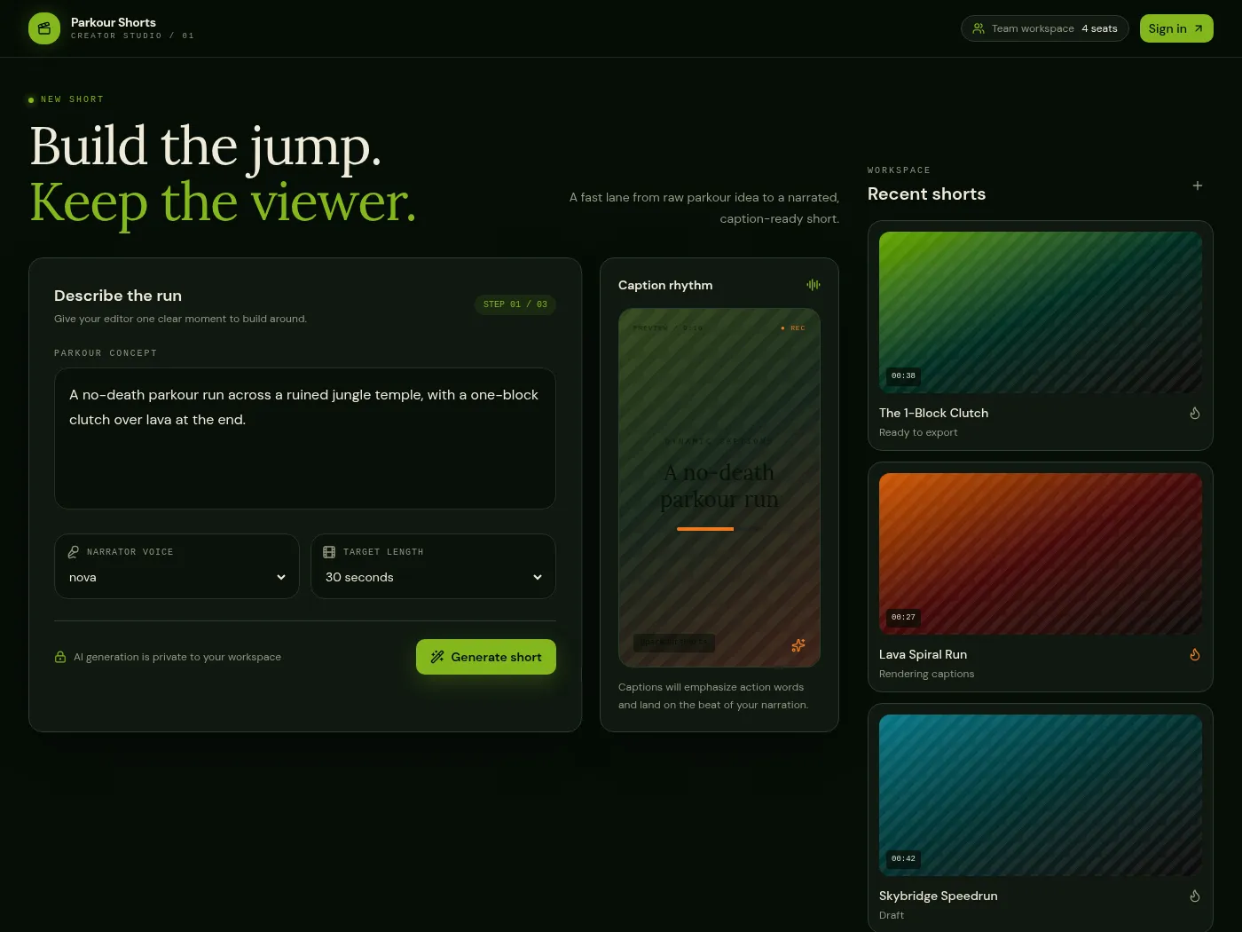 Parkour Shorts Generator