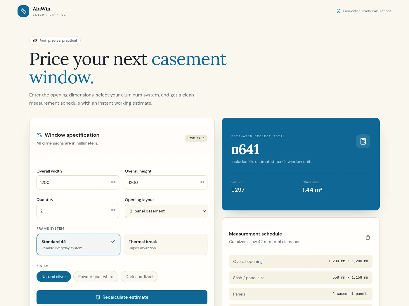 AluWin Estimator