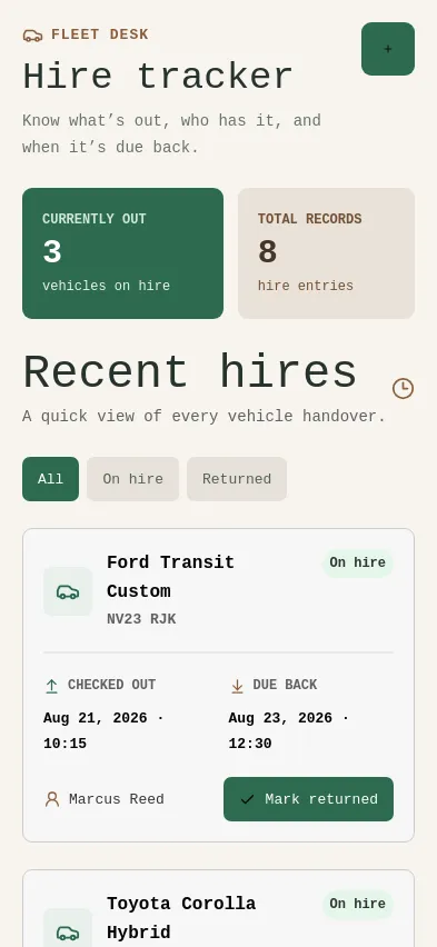 Car Hire Tracker