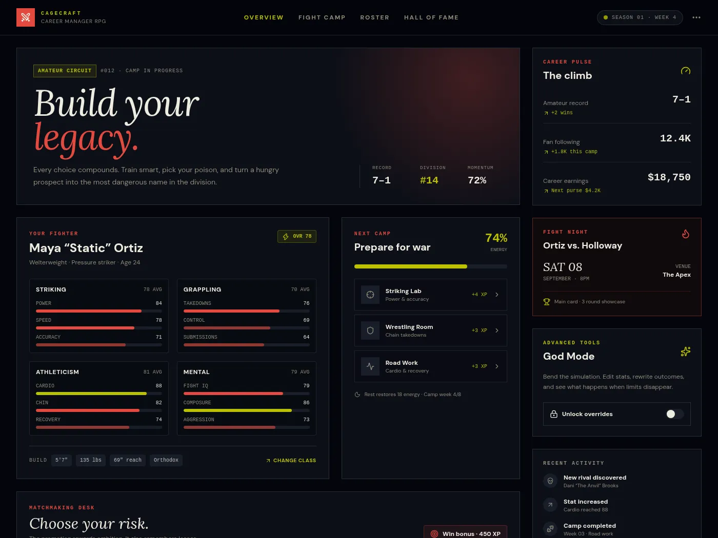 MMA Career Manager RPG