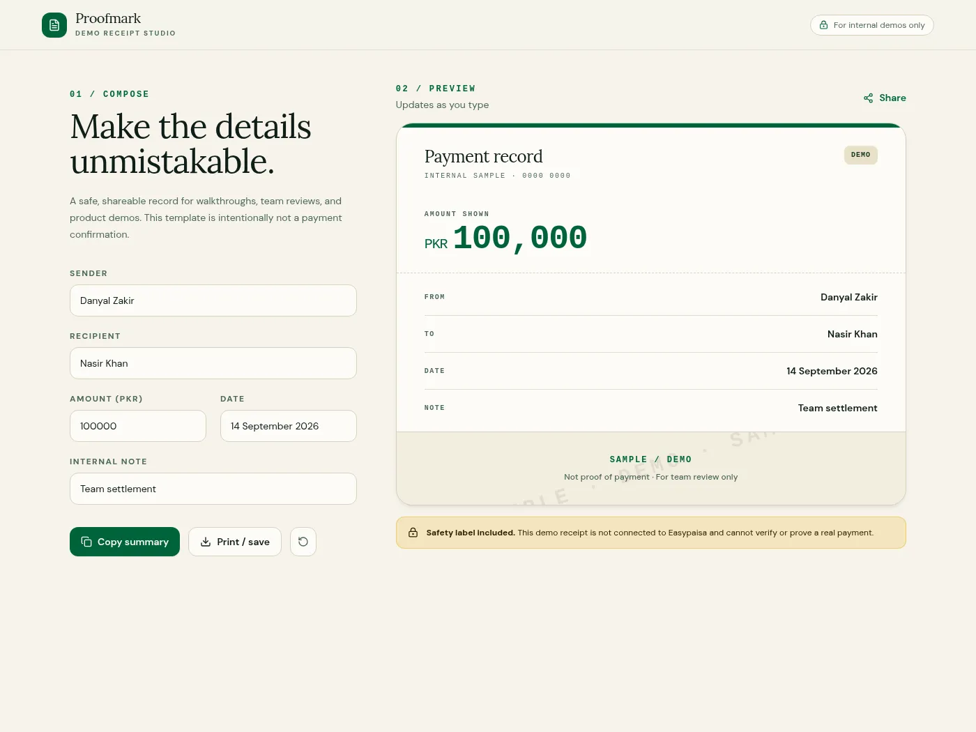 Easypaisa Receipt Generator
