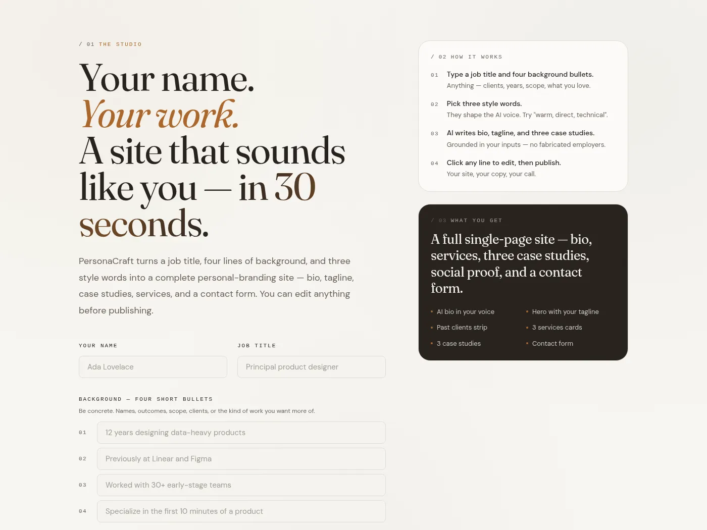 PersonaCraft Site Builder