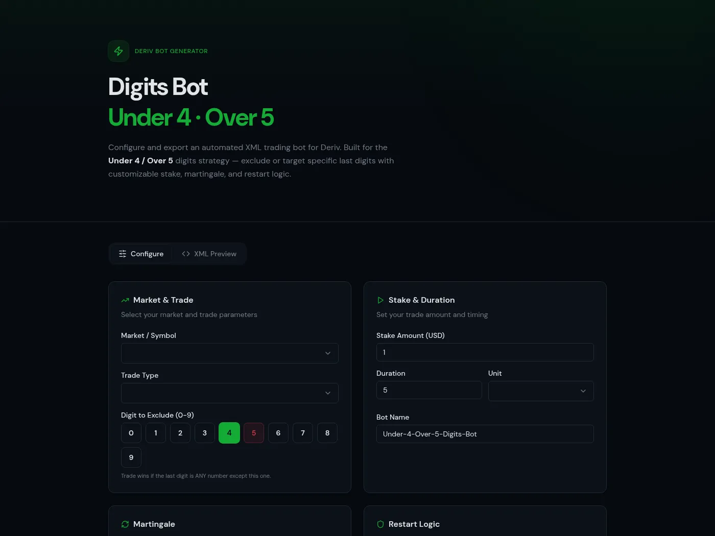Deriv Digits Bot Creator