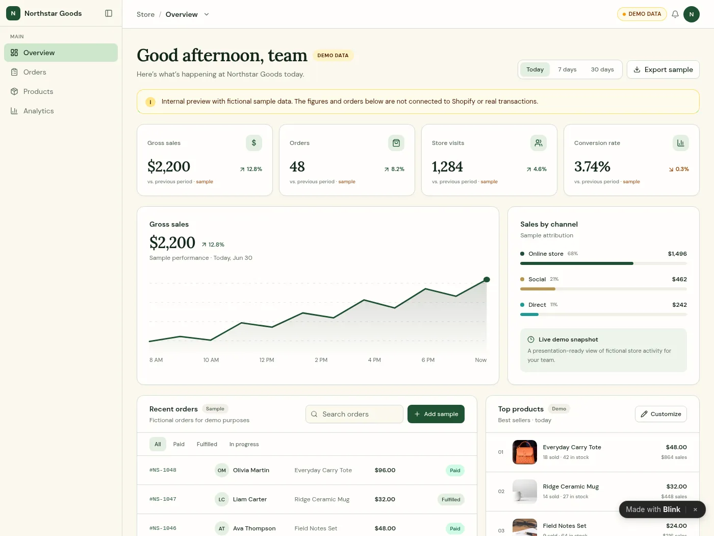 Shopify Dashboard Simulator