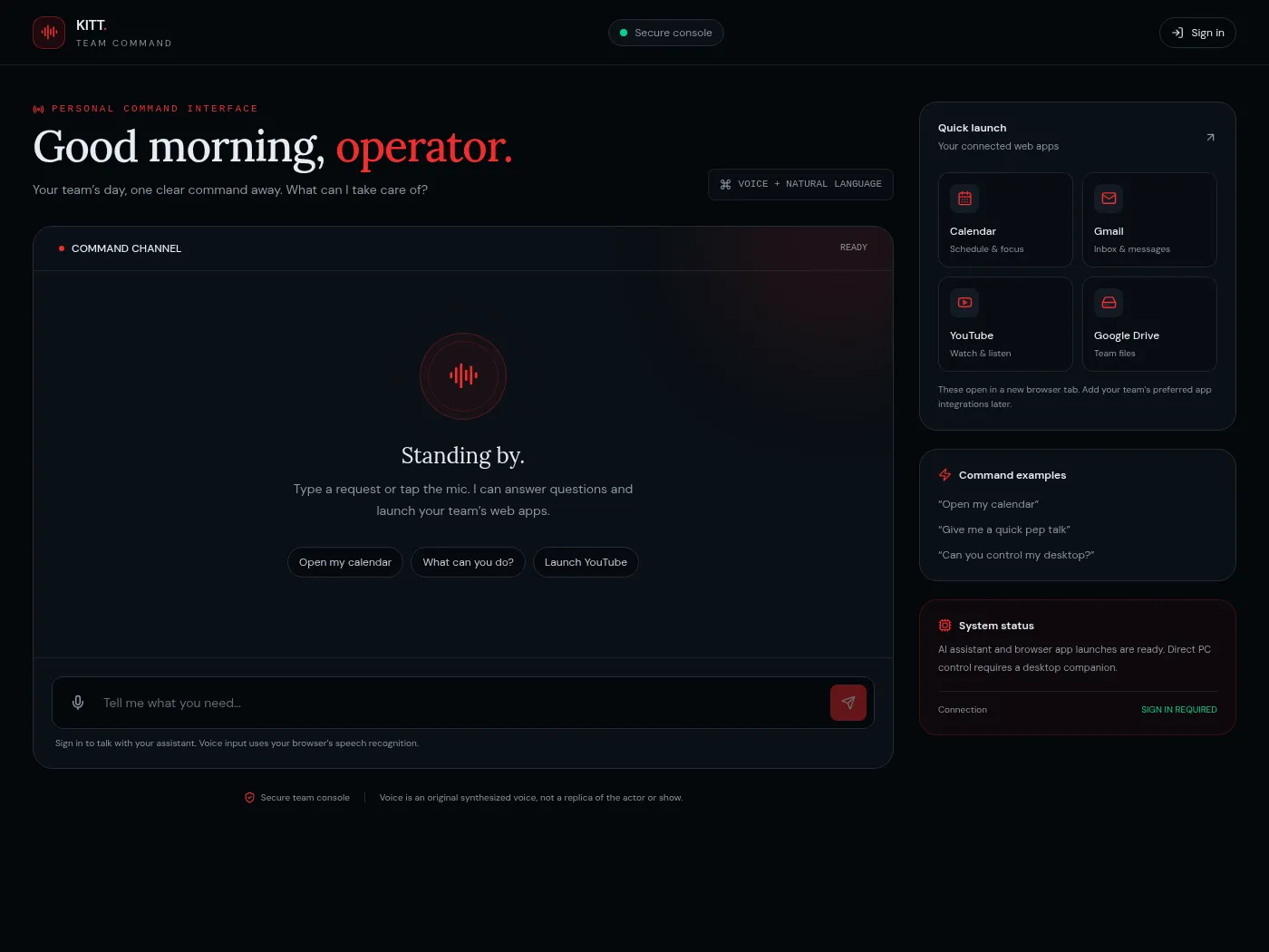 KITT AI Desktop Assistant