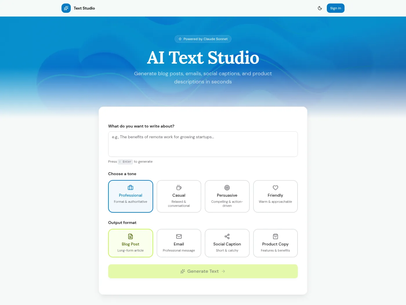 Claude AI Text Studio