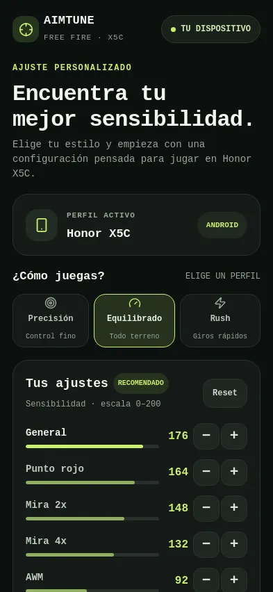 Sensibilidad FreeFire HonorX5C