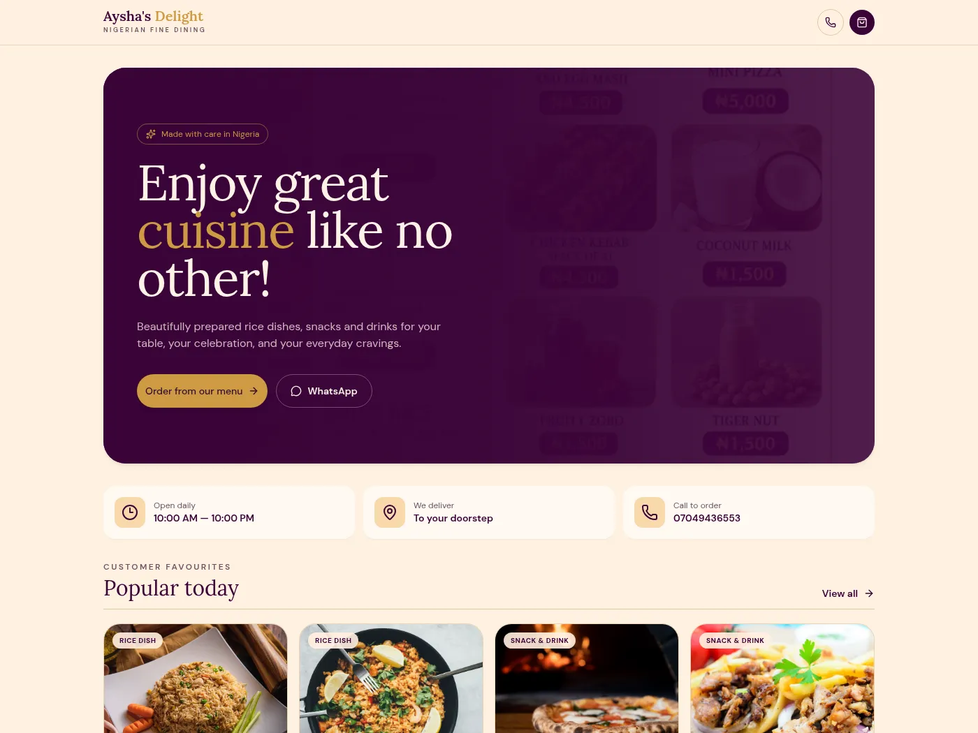 Aysha's Delight Ordering App