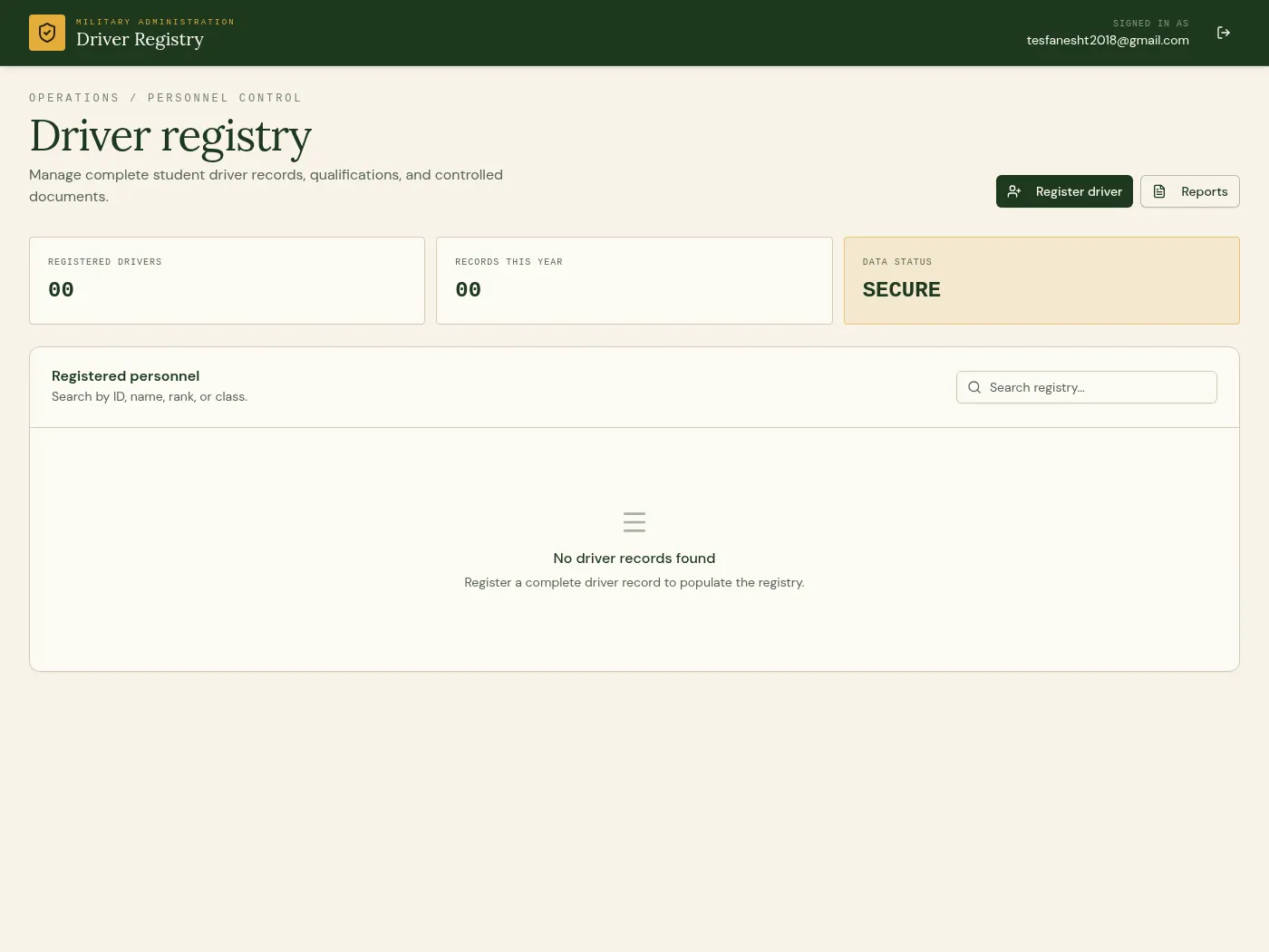 Military Driver Registry