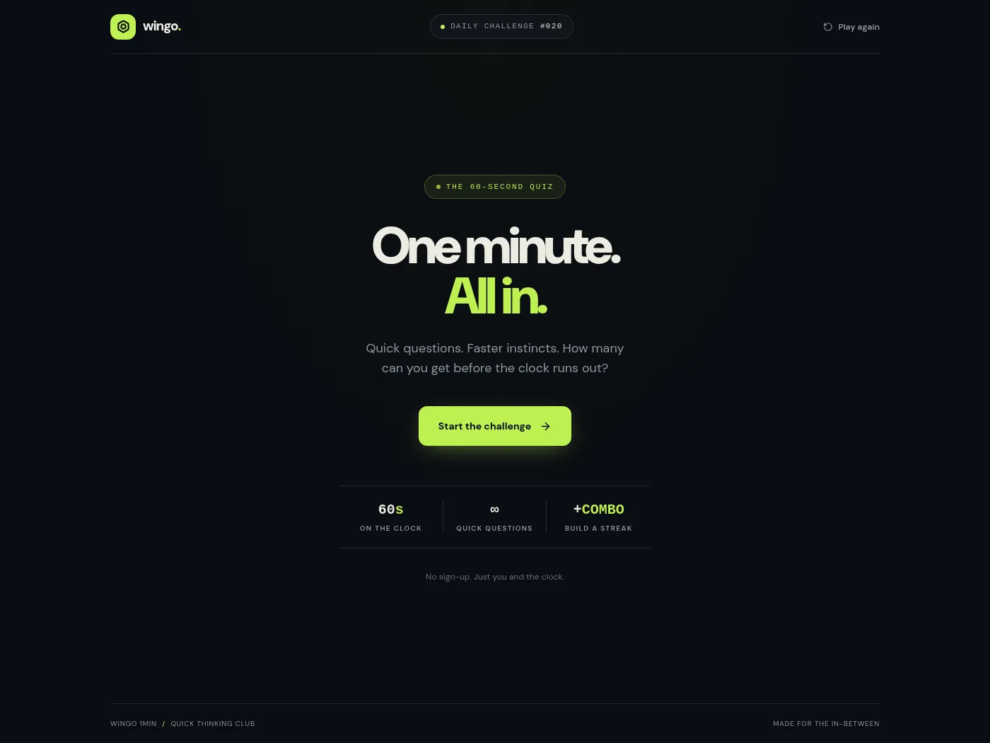 Wingo 1Min Challenge