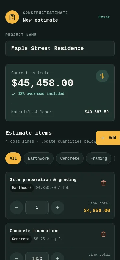 ConstructEstimate Pro
