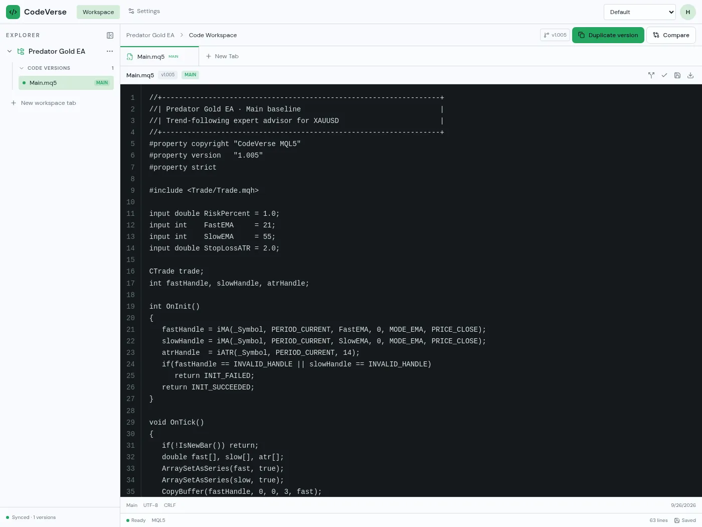 CodeVerse MQL5 IDE