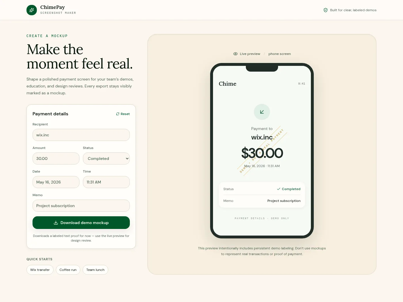 ChimePay Screenshot Maker