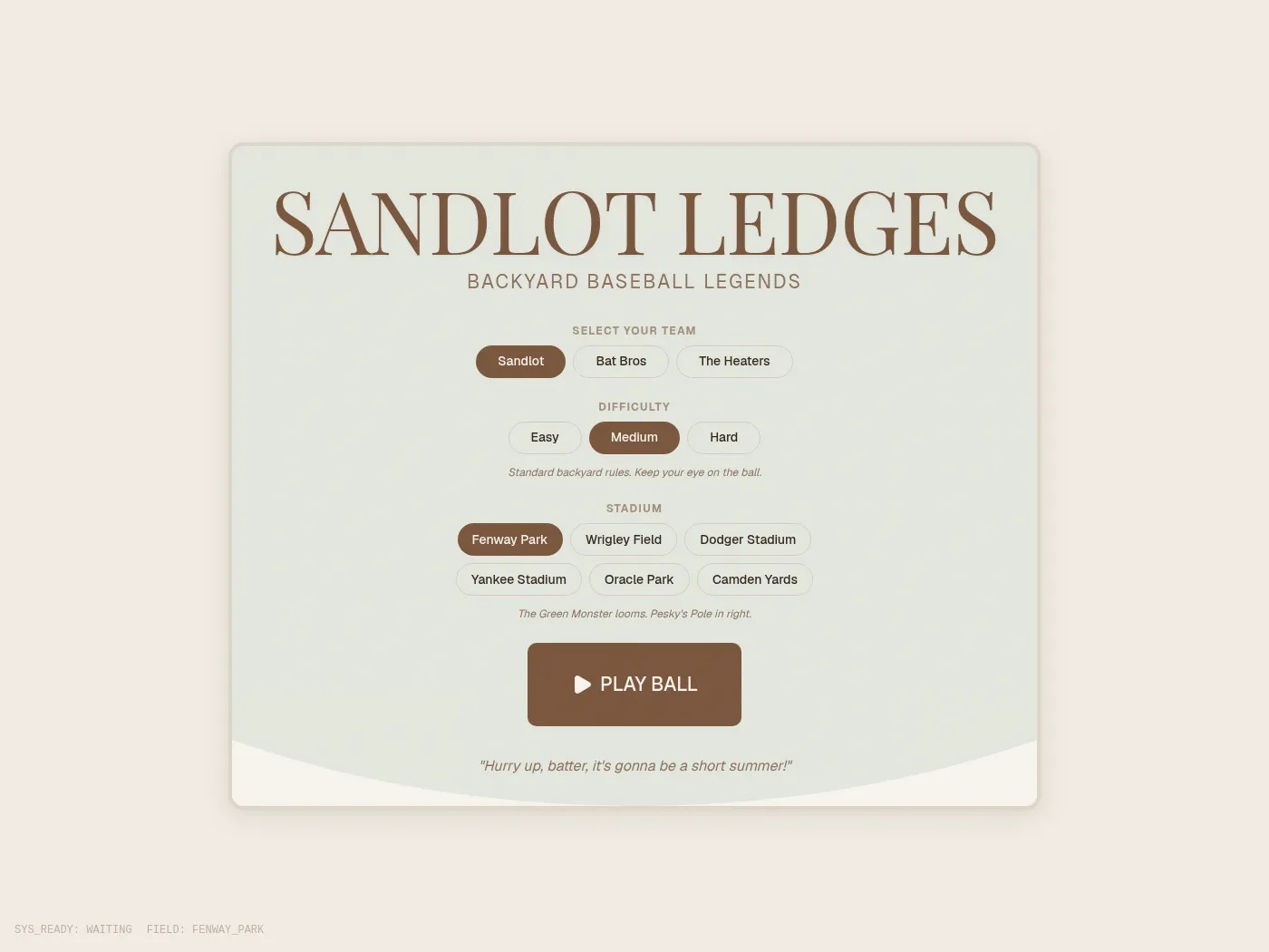 Sandlot Ledges Game