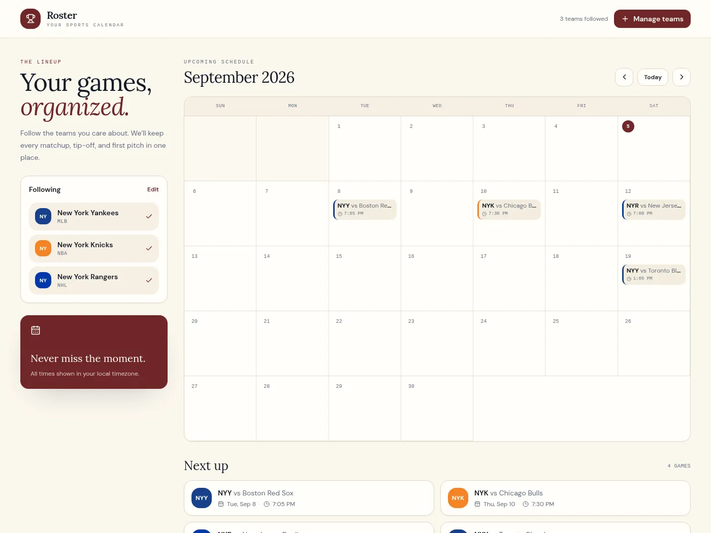 Sports Team Calendar