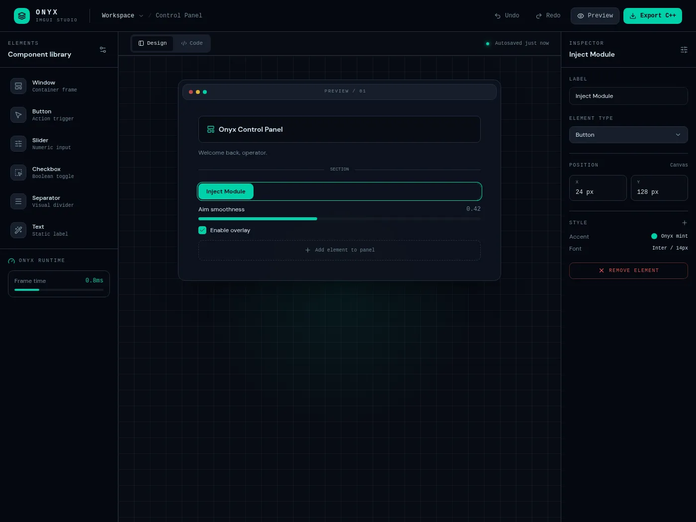 Onyx ImGui GUI Builder