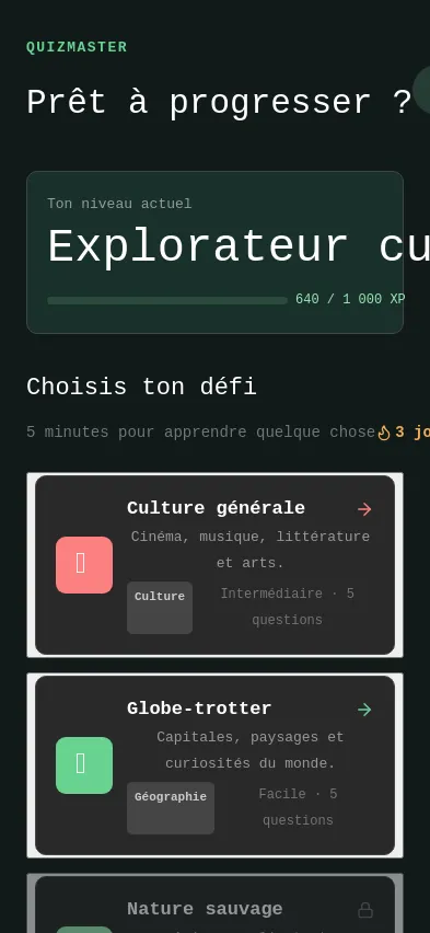 QuizMaster Progression App