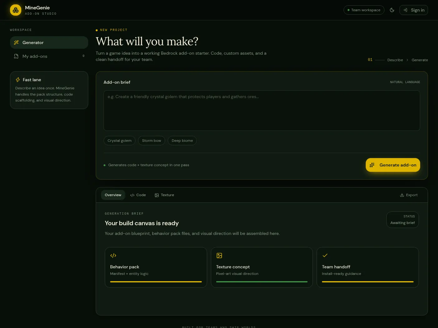 MineGenie AI Add-On Maker