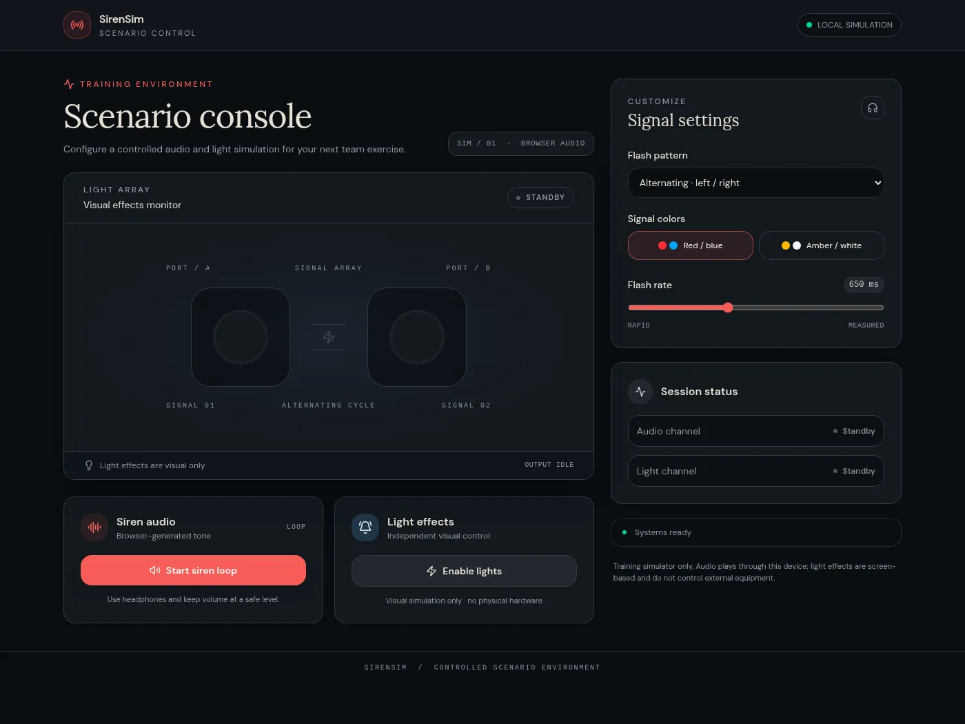 SirenSim Control Panel