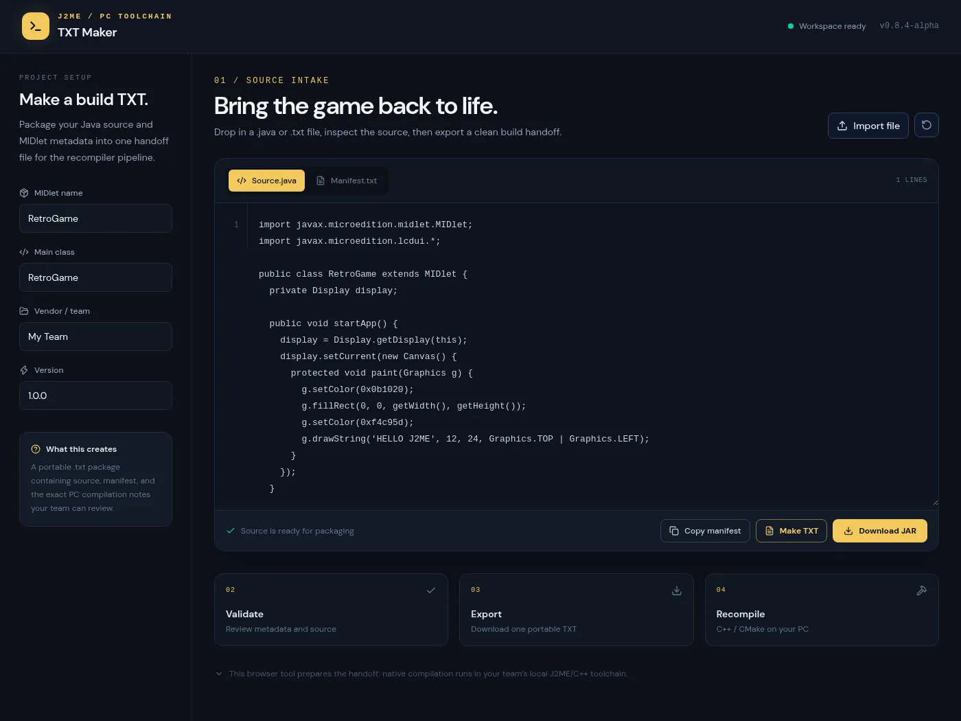 J2ME 2 C++ Game Recompiler