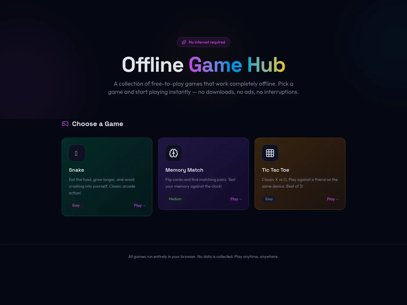Offline Game Hub