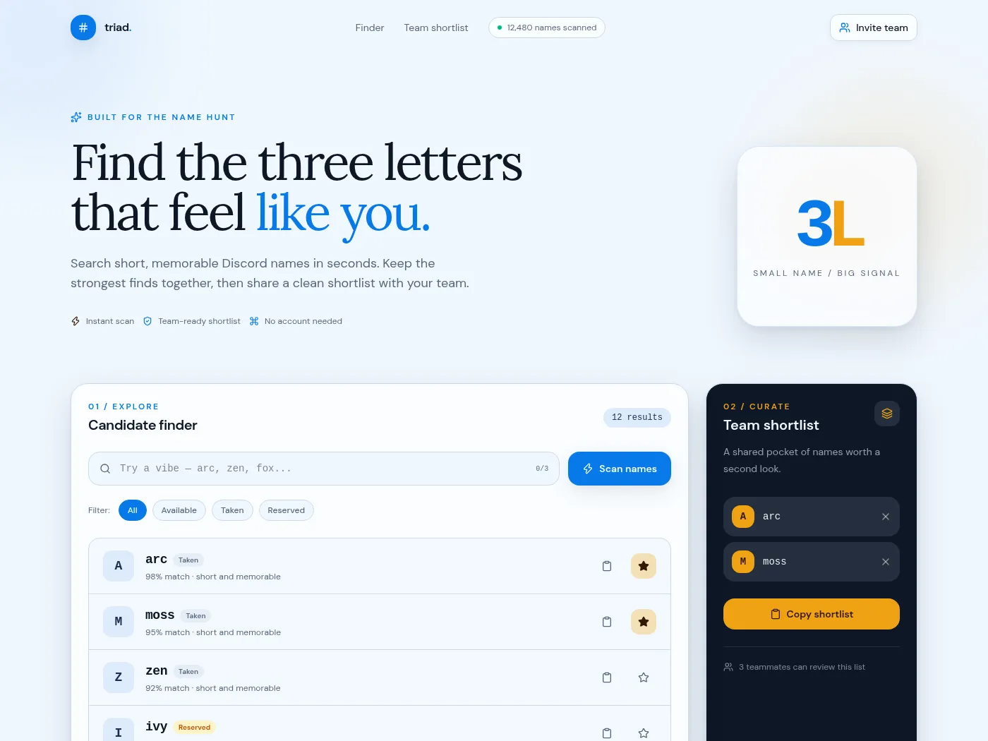 Discord 3-Letter Finder