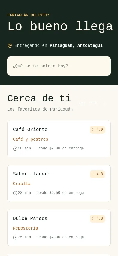 Pariaguán Delivery App