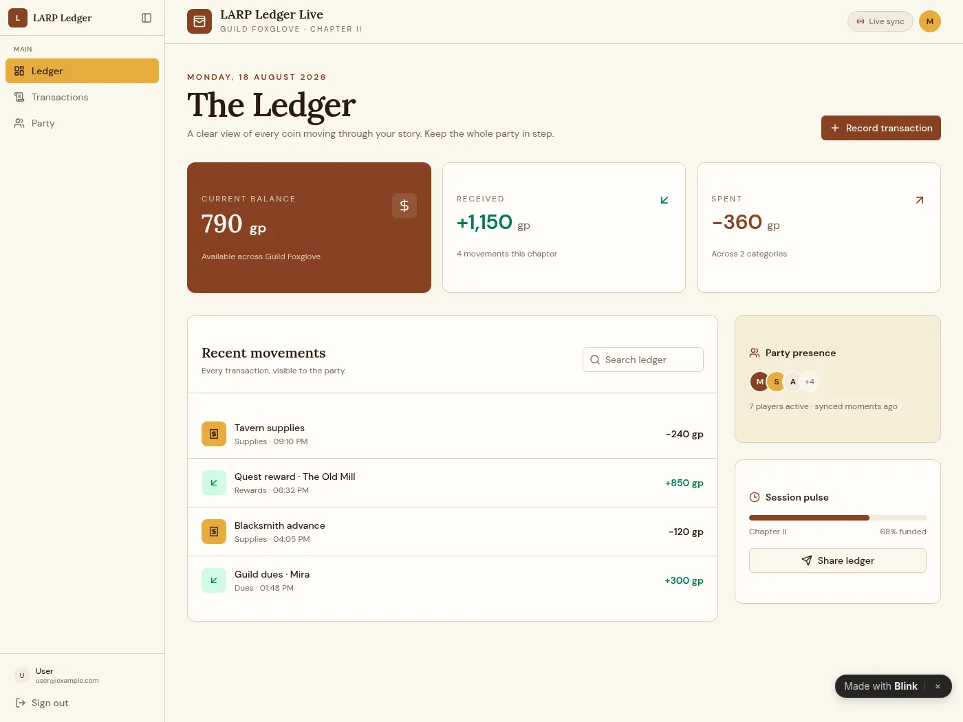 LARP Ledger Live