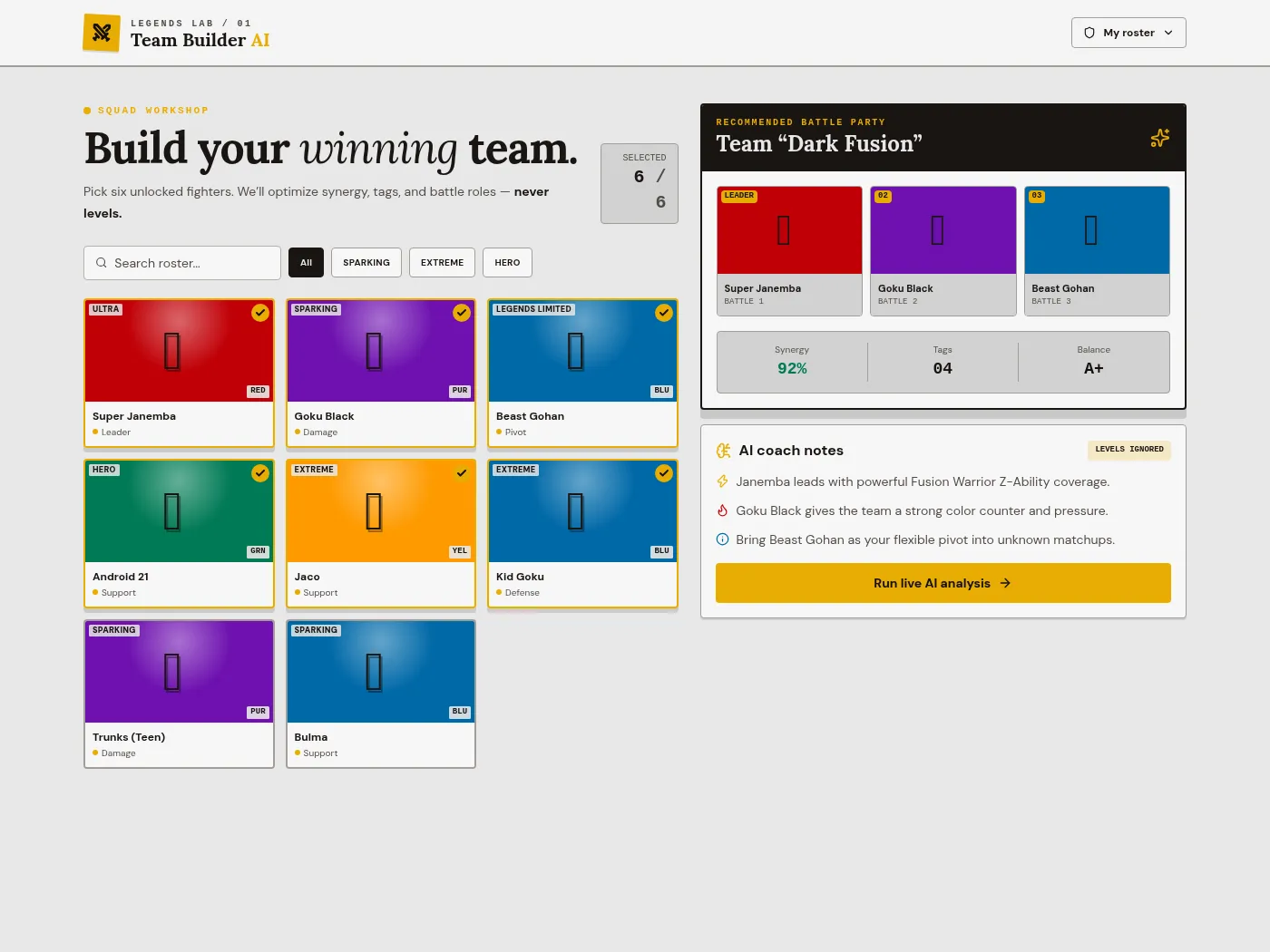Legends Team Builder AI