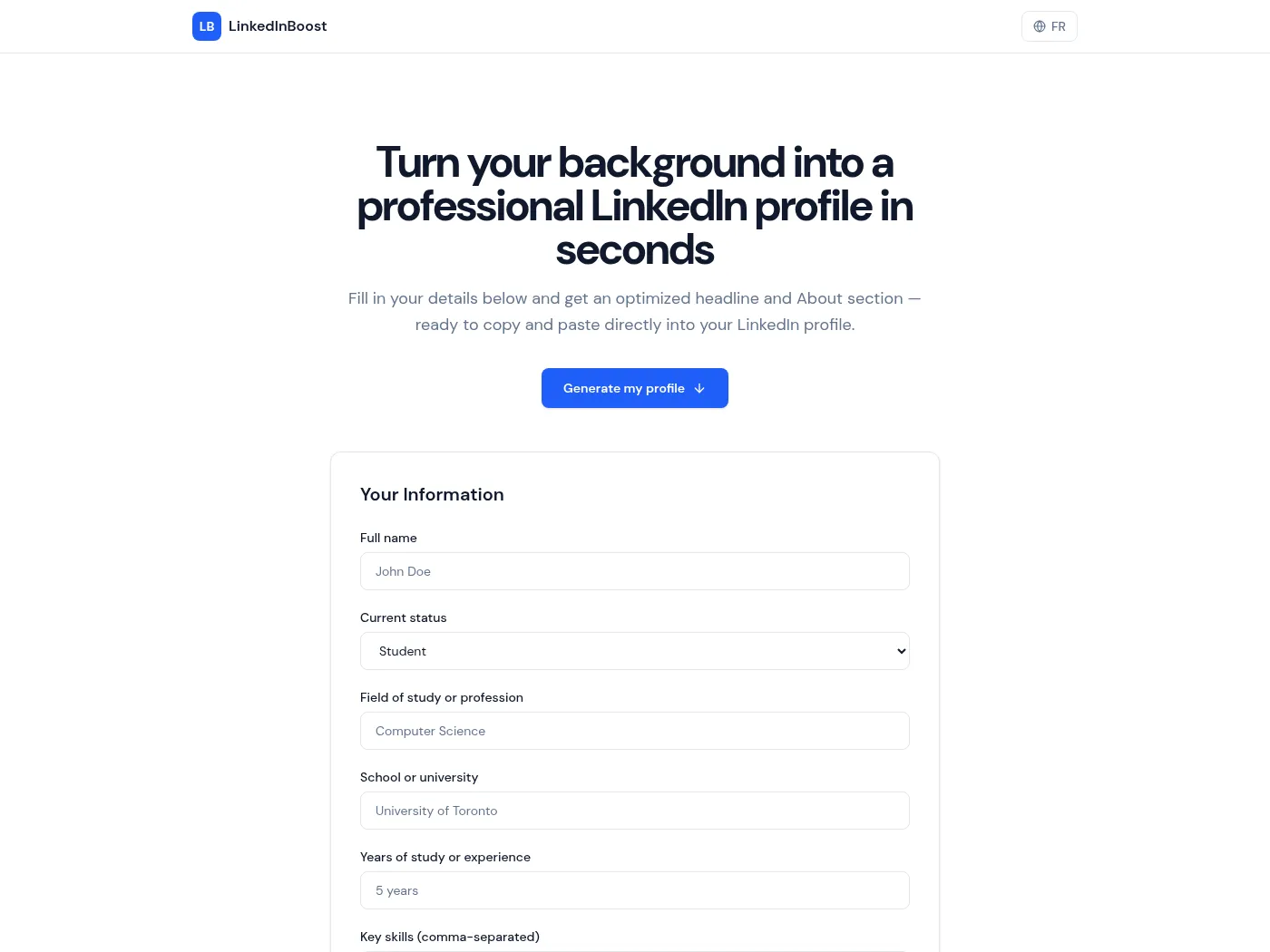 LinkedInBoost Profile Generator