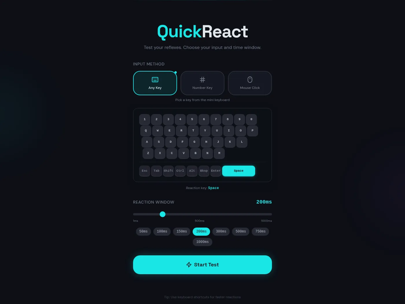 QuickReact Tester