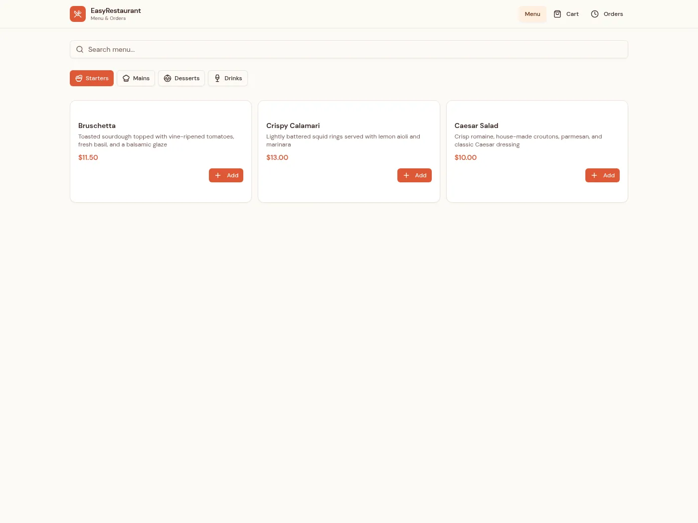 EasyRestaurant Orders
