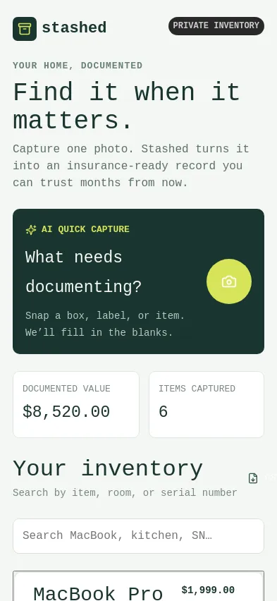 Stashed Inventory App