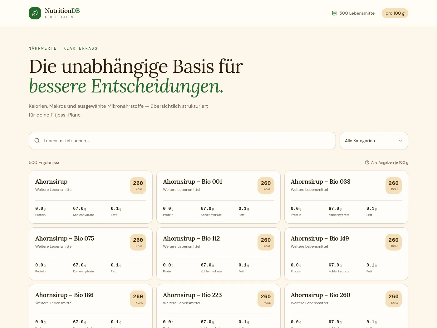 NutritionDB for Fitjess