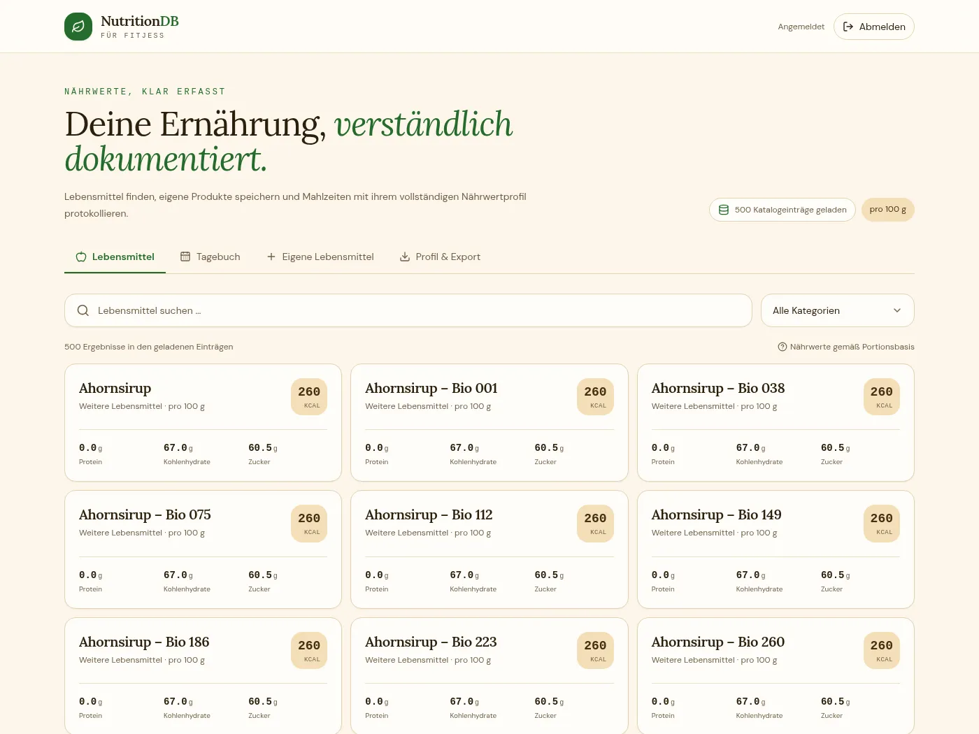 NutritionDB for Fitjess