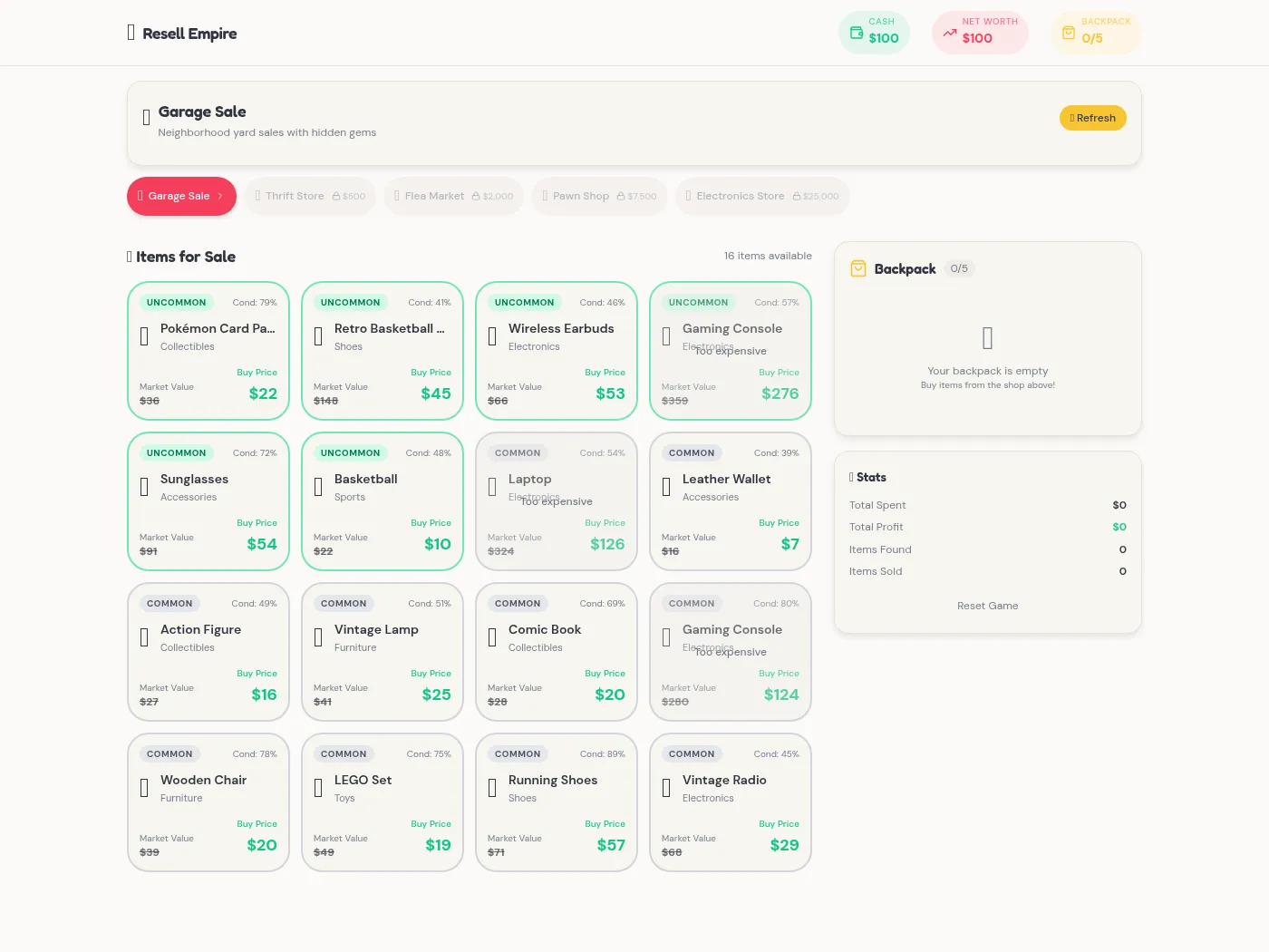 Resell Empire Simulator