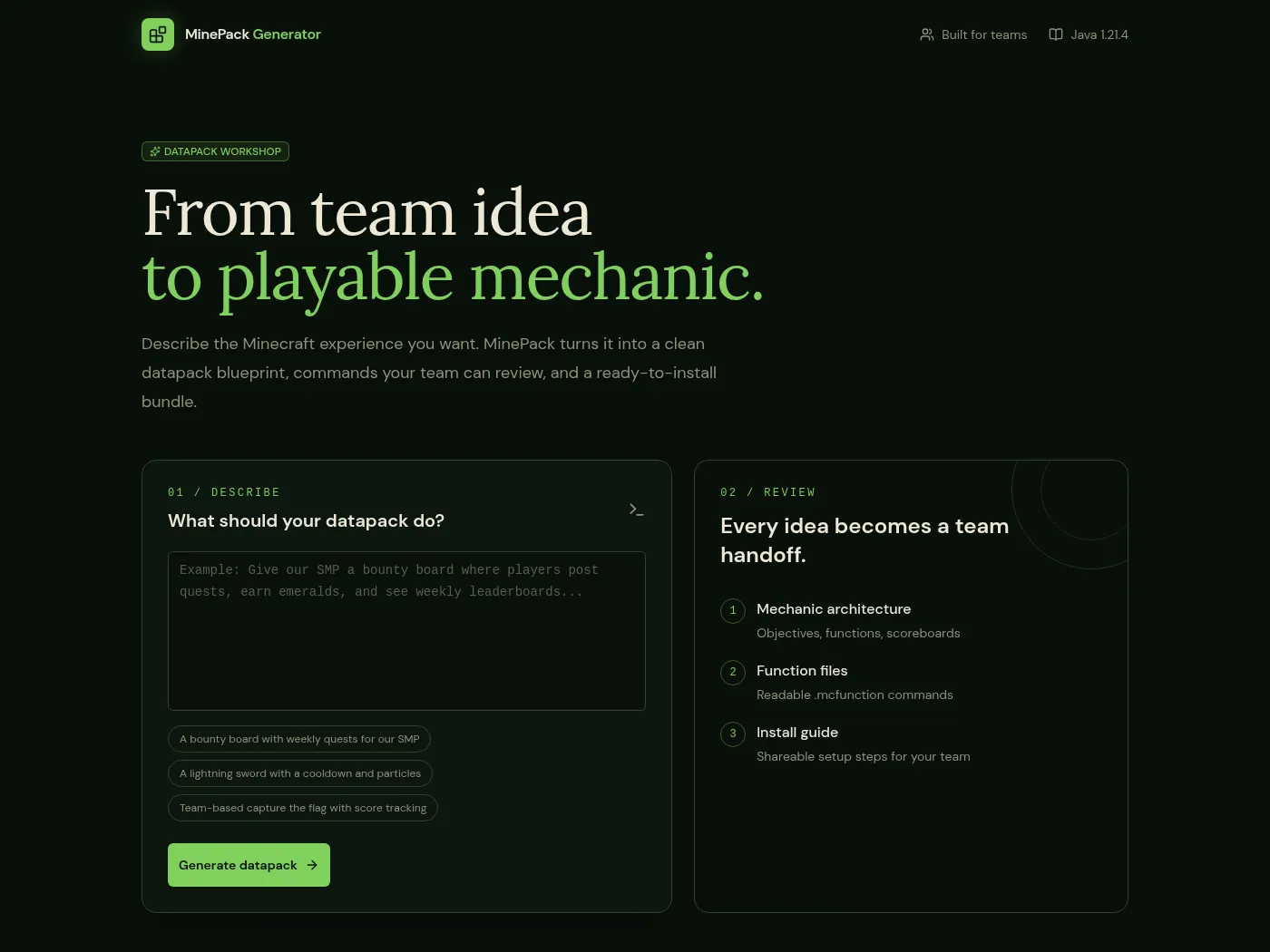 MinePack Generator