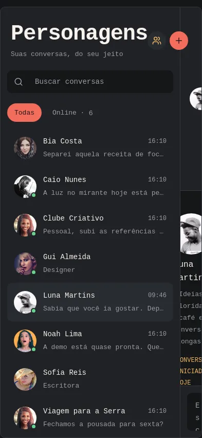 Chat dos Personagens